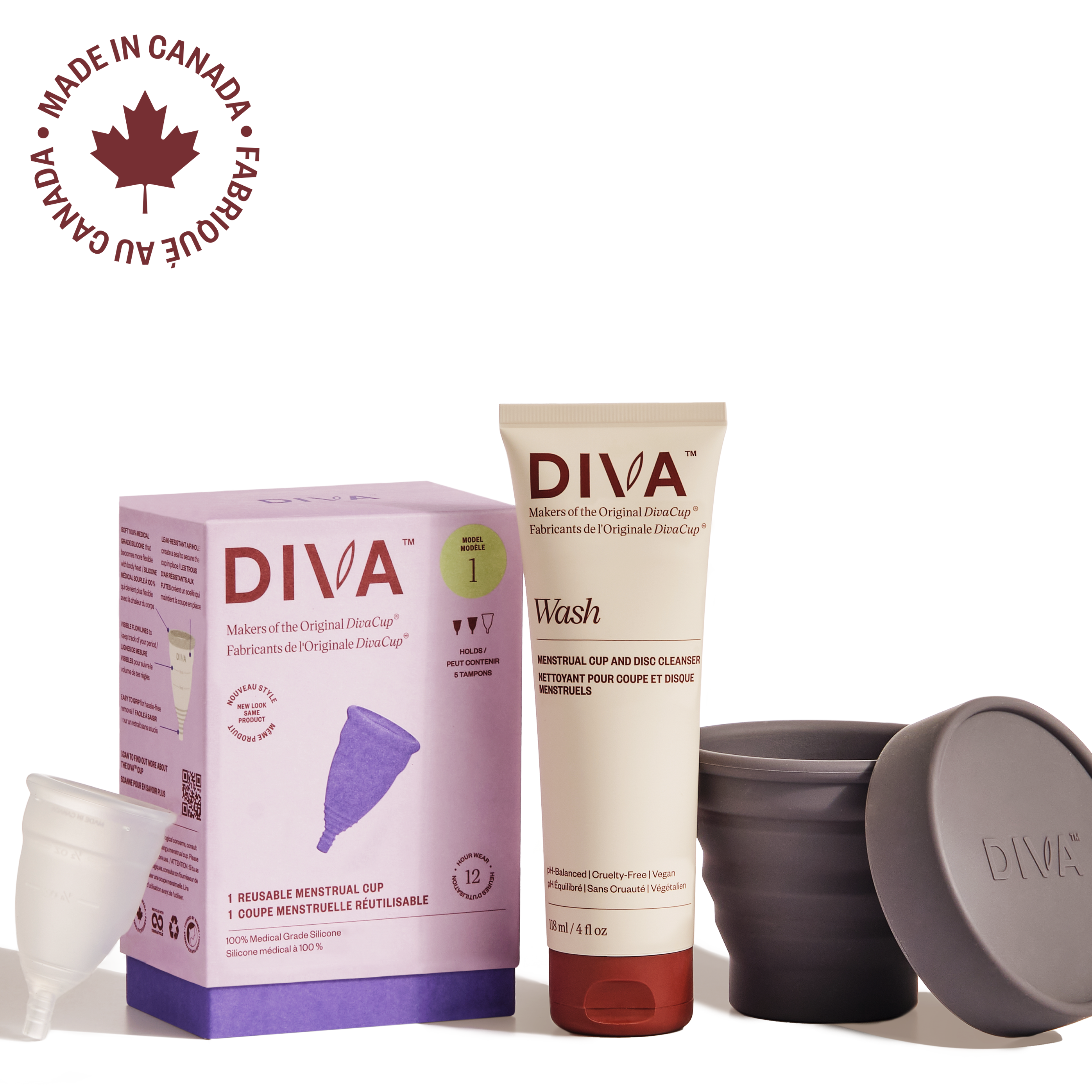 DIVA Cup Cleansing Bundle Reusable Menstrual Cup, wash and shaker cup ...